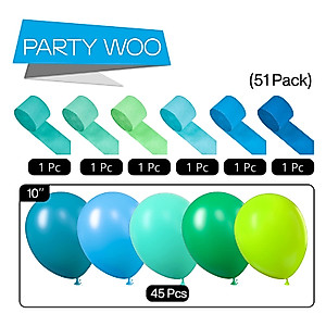 PartyWoo, 51 pcs Blue Balloons and Crepe Paper for Balloon Garland, General Audience, Unisex, Birthday, Wedding Decorations
