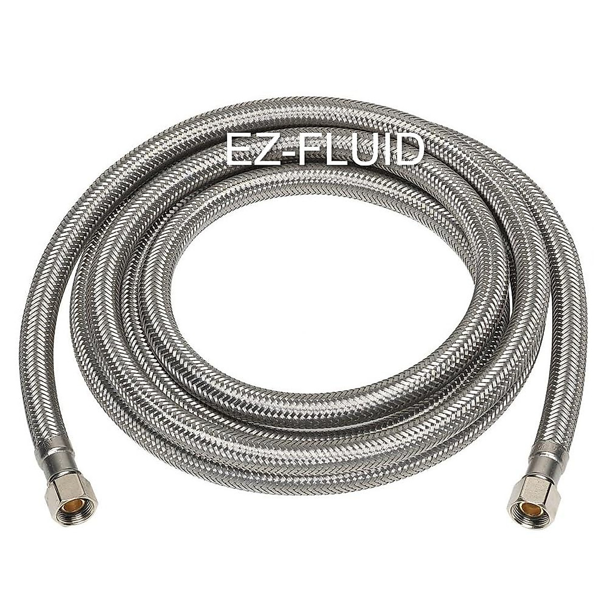 EZ-FLUID 180"(15Ft) x 1/4" Female Comp x 1/4" Female Comp Burst-Proof Stainless Steel Braided Flexible Refrigerator Ice Maker Water Line Connector, Fridge Flex Water Supply Hose,Portable&Home