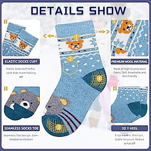 Eocom 6 Pairs Children's Winter Warm Wool Animal Crew Socks Kids Boys Girls Socks (6 Pairs Bear, 4-7 Years)