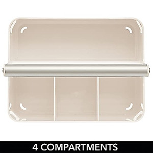 mDesign Plastic Shower Caddy Storage Organizer Utility Tote, Divided Basket Bin - Metal Handle for Bathroom, Dorm, Kitchen, Holds Soap, Shampoo, Conditioner - Aura Collection - Cream/Beige/Satin
