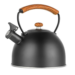 YSSOA Whistling Stovetop Tea Kettle, 3.2 Quart Stainless Steel Teapot with Cool Touch Ergonomic Handle, Hot Water Fast to Boil, Black