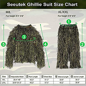 Slendor 6 in 1 Ghillie Suit, 3D Camouflage Hunting Apparel Camo Hunting Clothes, Bushman Costume Including Jacket, Pants, Hood, Carry Bag, Suitable for Kids, Hunters, Paintball