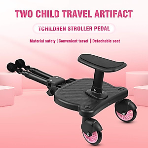 Honhill Mini Buggy Board, Stroller Glider Board with Velcro Adjustment Strap Seat Standing Board for Baby Jogger Travel Pram Pushchair Removable Connector Seat and Assembling (Pink)
