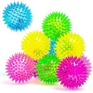 Sensory Builder Light Up LED Spiky Squeaking Bouncy Ball, Blinking Sensory Toy, Set of 10 - Mixed Colors