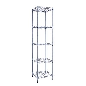 GIOTORENT 5 Tier Standing Shelving Metal Units, Adjustable Height Wire Shelf Display Rack for Laundry Bathroom Kitchen 11.8 W x 11.8 D x 50 H (5-Tier, Gray)