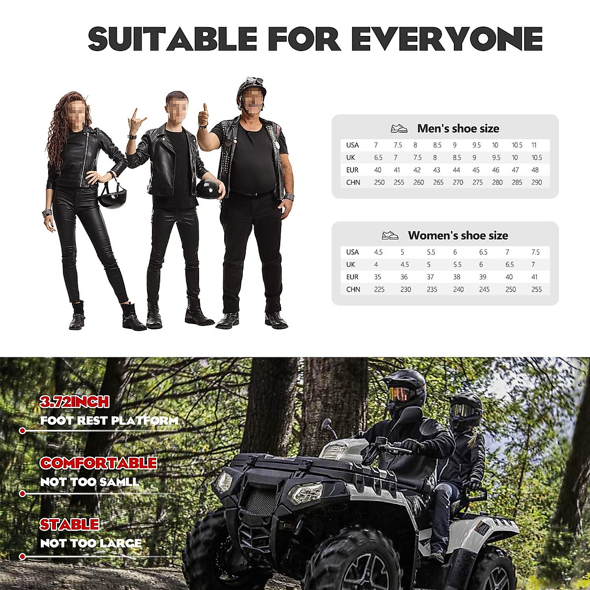 JFG RACING ATV Foot Rest 4 Wheeler Foot Pegs Rear Passenger Folding Anti-Slip Footrests Universal For Polaris Sportsman Scrambler Foreman Fourtrax Grizzly CFMOTO Cforce