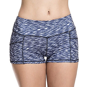 Shakumy Women Print Running Workout Yoga Shorts with Pockets Soft Stretch High Waist Active Gym Leggings Tights Hot Pants