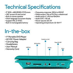 Ematic Portable DVD Player with 9-inch LDC Swivel Screen, Travel Bag and Headphones, Teal