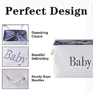 INough Storage Basket for Nursery, Baby Toys Storage Bins, Empty Large Basket,for Baby Girls or Boys Room,Wipes and Diapers, Storage Box for Nursery/Kids Room (16 x 12.2 x 11 Inches)