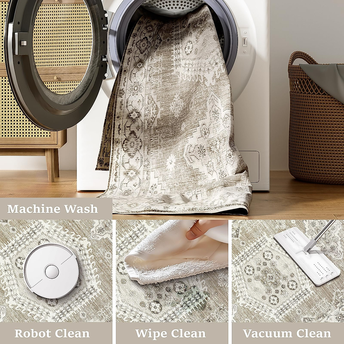 Diskoll Area Rug 2x3 Entryway Rug, Washable Indoor Door Mat, Low Pile Throw Rugs, Non-Slip Small Rug, for Entryway, Kitchen, Front Door Indoor Entrance, Entry, Bathroom, Kids Room(Beige)