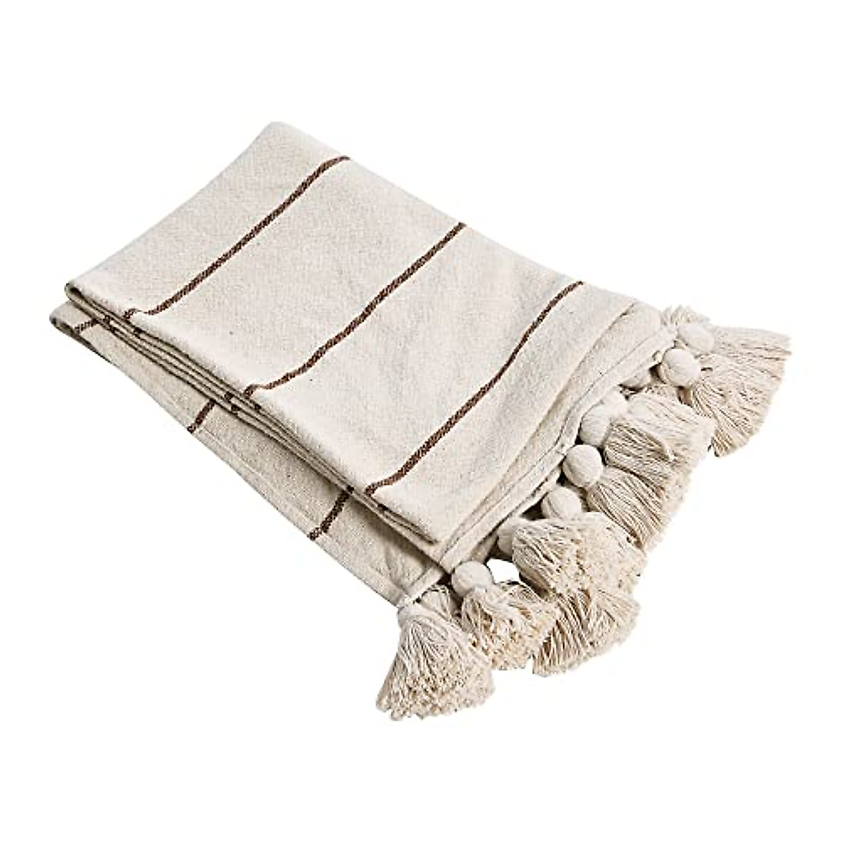 Main + Mesa Recycled Striped Cotton Throw Blanket with Tassels, Brown and Natural, One Size