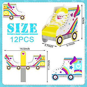 Roller Skating Birthday Party Favor Boxes Sneaker Paper Gift Boxes Skate Small Candy Boxes Treat Boxes Roller Skate Gift Wrap Box for Retro Theme Birthday Party Decoration Supplies, 2 Styles (12 Pcs)