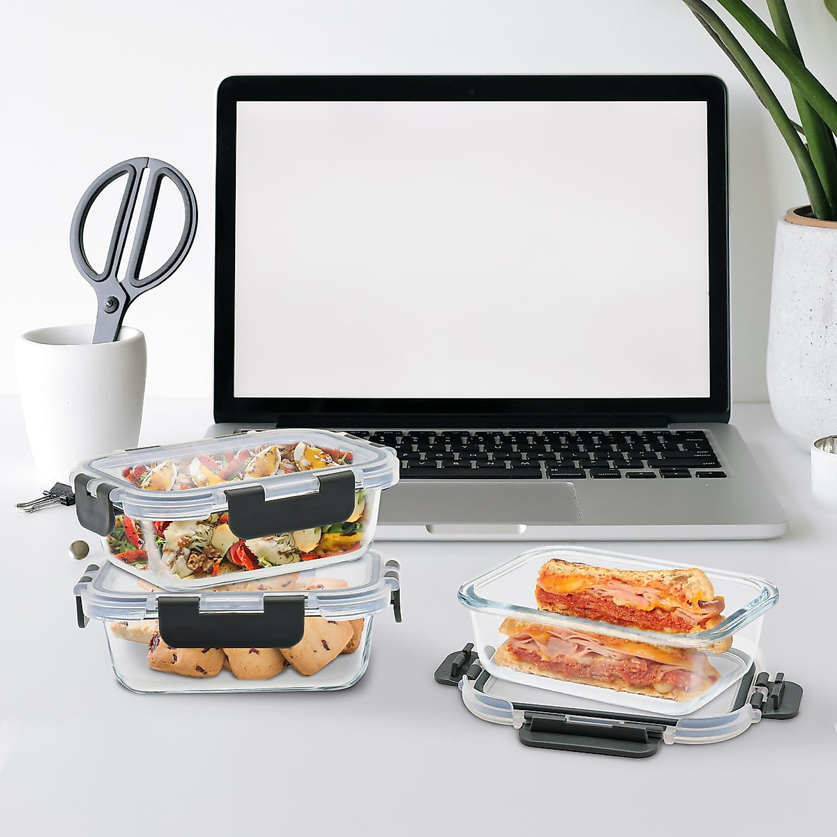 12 Pack -12 Ounce Glass Food Storage Containers with Lids Airtight, Small Meal Prep Containers Set, Microwave, Dishwasher Safe, Leak-Proof, BPA-Free, Clear/Pink