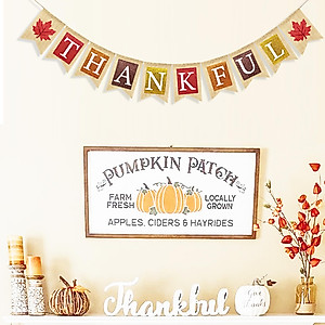VILIFEVER Thankful Burlap Banner with Maple Leaves, Happy Fall Thanksgiving Mantle Fireplace Decorations Garland Autumn Harvest Outdoor Home Office Classroom Hanging Decor