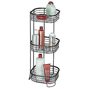 InterDesign Forma Free Standing Bathroom or Shower Storage Shelves for Towels, Soap, Shampoo, Lotion, Accessories - 3 Tier, Matte Black