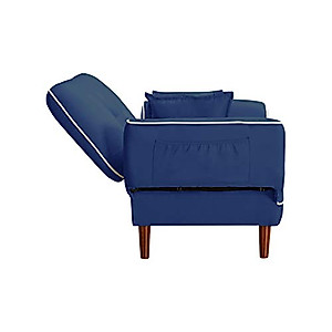 LCH Convertible Bed with 2 Pillows,Loveseat Sleeper Futon, Recliner Couch with Adjustable Armrest and Wood Legs,Living Room Sofa with 5-Angle Backrest for Small Space(Navy Blue)