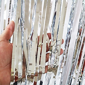EUFARS 4 Pack Silver Fringe Backdrop Curtain - Silver Streamers for Birthday Party Backdrop, Silver Backdrop for Graduation Decorations Class of 2024 Prom Disco Party Decorations
