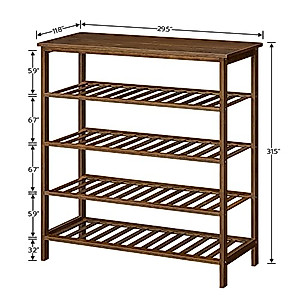 HOOBRO Shoe Rack, 5-Tier Shoe Rack for Entryway, 29.5" L x 11.8" W x 31.5" H, Holds 16-20 Pairs of Shoes, Multifunctional Bamboo Shoe Shelf Storage, Stable and Study, for Closet, Mocha MA70XJ01