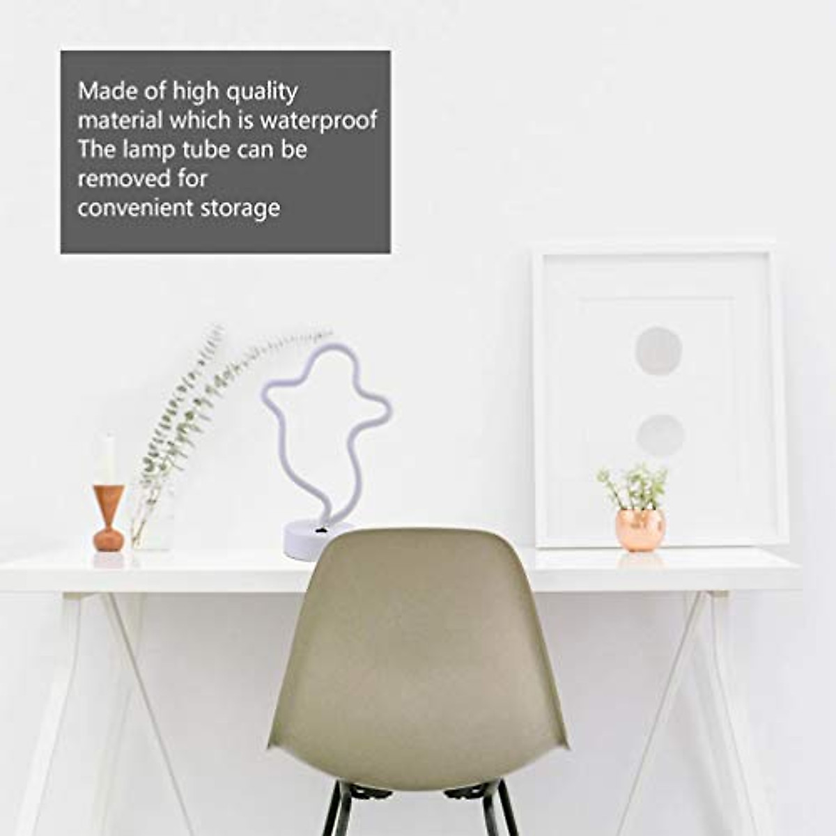 OSALADI 2pcs Halloween Neon Signs Light Ghost Bat Festival Decorative Bedside Lamp LED Table Neon Light for Bedroom Nursery Without Battery (White)