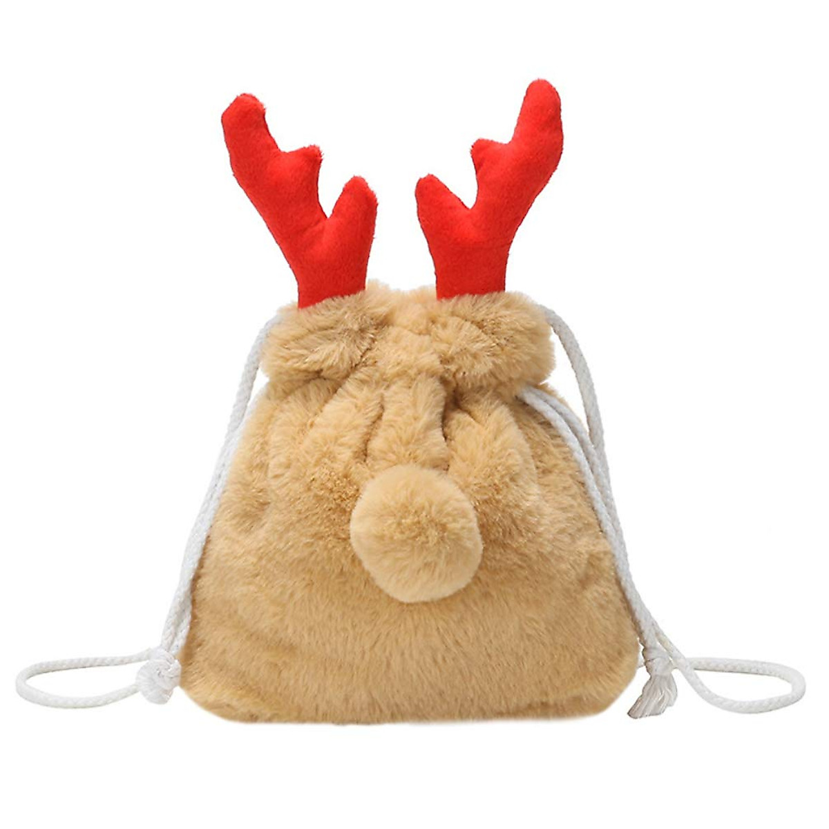 TENDYCOCO Crossbody Bag Faux Fur Purse Reindeer Antler Shoulder Bag Drawstring Bucket Purse for Women Girls
