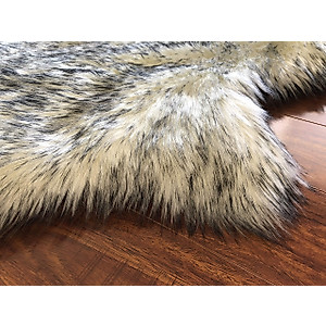 LAMBZY Faux Sheepskin Super Soft Free Shape Silky Shag Rug, Luxury Shaggy Silky Plush Carpet for Bedrooms Rugs Living Room Sofa Floor Rugs (4 Pelts 4'x6', 120cm X 180cm White with Black Tips)