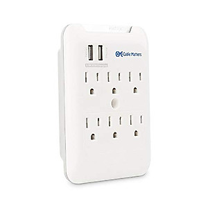 Cable Matters 6 Outlet Wall Mount Surge Protector with USB Charging in White (Updated Version with Dimmed LED Light)