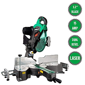 Metabo HPT Sliding Compound Miter Saw | 12-Inch Blade | Double Bevel | Laser Marker | 15-Amp Motor | 5 Year Warranty | C12RSH2S