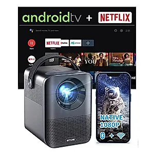 Mini Smart Projector Native 1080P, ETOE D2 Pro Portable Projector Android TV 10.0 with Prime Video, Netflix, Disney+, Video Projector 5G WiFi Bluetooth, Compatible with iOS/Android/Windows/USB