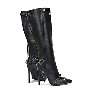 Cape Robbin Women Knee High Boot with Tassel Zipper POFIN - BLACK 11
