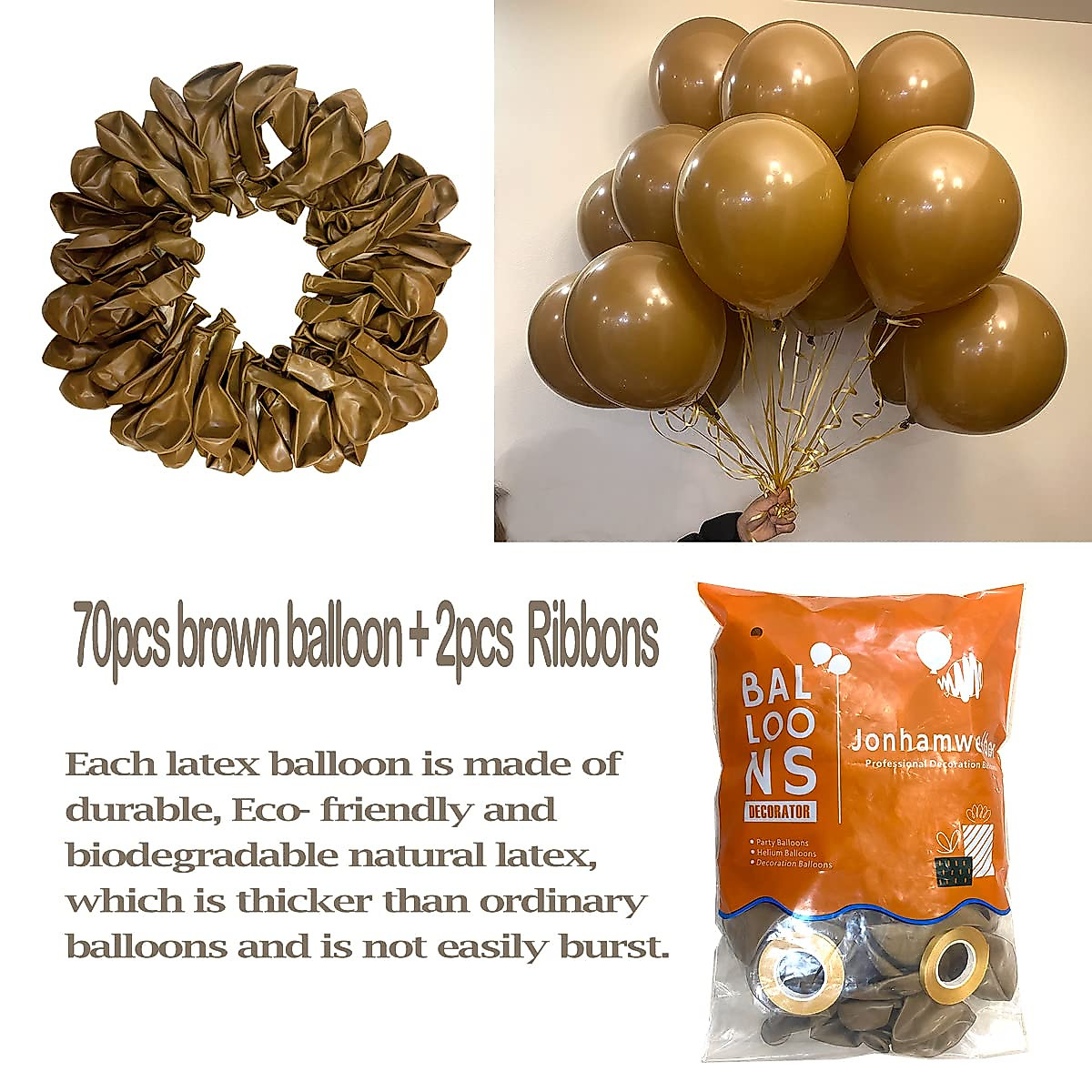 Jonhamwelbor Light Brown Balloons 12 inch 100 Pack Coffee Brown Matte Mocha Caramel Helium Latex Balloons for Birthday Baby Shower Wedding Decorations