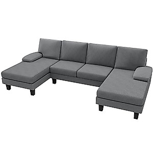 YESHOMY Sofa Sectional Comfy Couches for Living Room, Modern Deep Removable Back and Seat Cushions, 4 Seater Fluffy Sleeper with Soft Armrest, Silvery