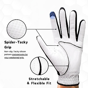 Copper Tech Men's Golf Gloves (2 Pack) - Crafted with 100% AAA Synthetic Leather - Advanced Copper Compression Golf Glove for Optimal Wrist and Joint Support (White/Black, Med - Large, Left)