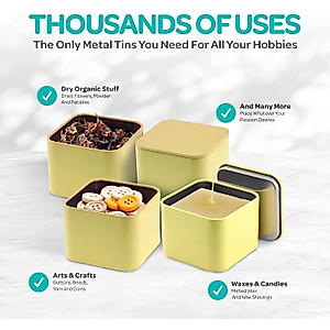 Hearts & Crafts Yellow Square Candle Tins 8 oz with Lids - 24-Pack of Bulk Candle Jars for Making Candles, Arts & Crafts, Storage, Gifts, and More - Empty Candle Jars with Lids (Metal)