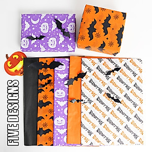 Bobobag 100 Sheets Halloween Tissue Paper for Gift Bags,14"X20" Orange Tissue paper Party Art Decoration various designs