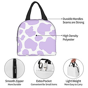 Cow Print Purple Insulated Lunch Bag Reusable Lunch Box Meal Portable Container Tote For Women Work Travel Picnic