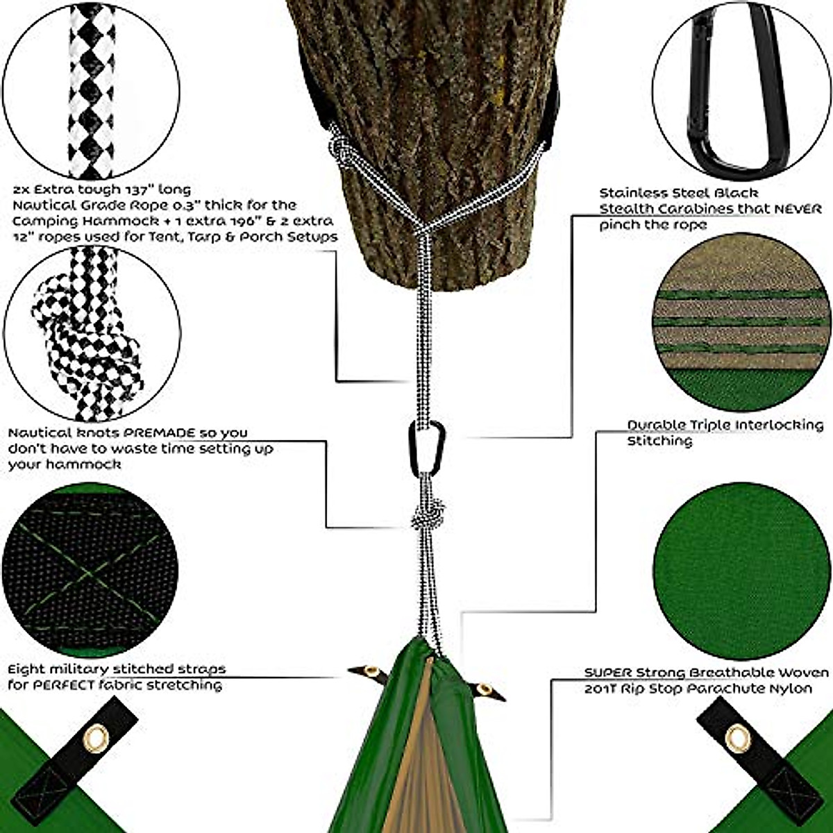 Lazy Monk 2 Person Hammock w/ Tree Straps | Portable Foldable Parachute Double Hamock Outdoor, Travel, Camping | Hamaca para dos | Complete Two People Couple Patio Backyard Outside Hanging Swing Amaca