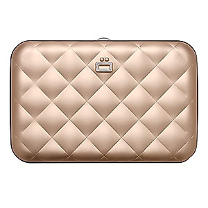 ÖGON -DESIGNS- Lady Case Women’s aluminum wallet - Quilted metal purse - RFID Blocking card holder - Strong metal lock - Rose Gold