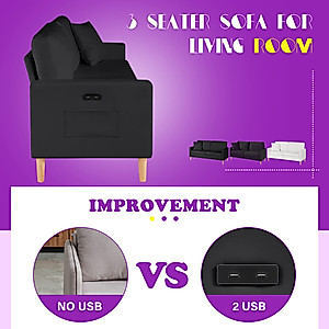 TYBOATLE Modern PU Leather Living Room Furniture 3 Pieces Sectional Sofa Couches Sets, Loveseat w/ 2 USB Charging Ports and Comfy Accent Arm Chairs for Small Space, Apartment, Office, Studio (Black)