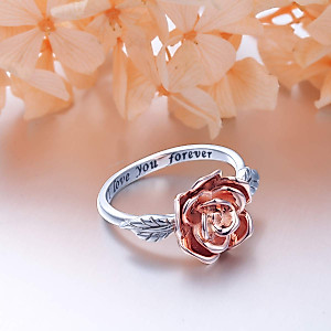 S925 Sterling Silver Rose Flower Love Jewelry Bands Promise Purity Ring for Women Size 7