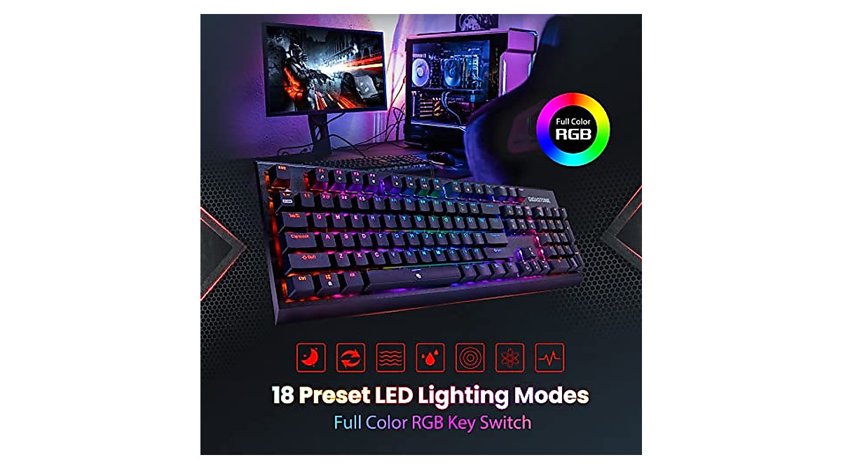 Gigastone Mechanical Gaming Keyboard with RGB Backlit Brown Switches