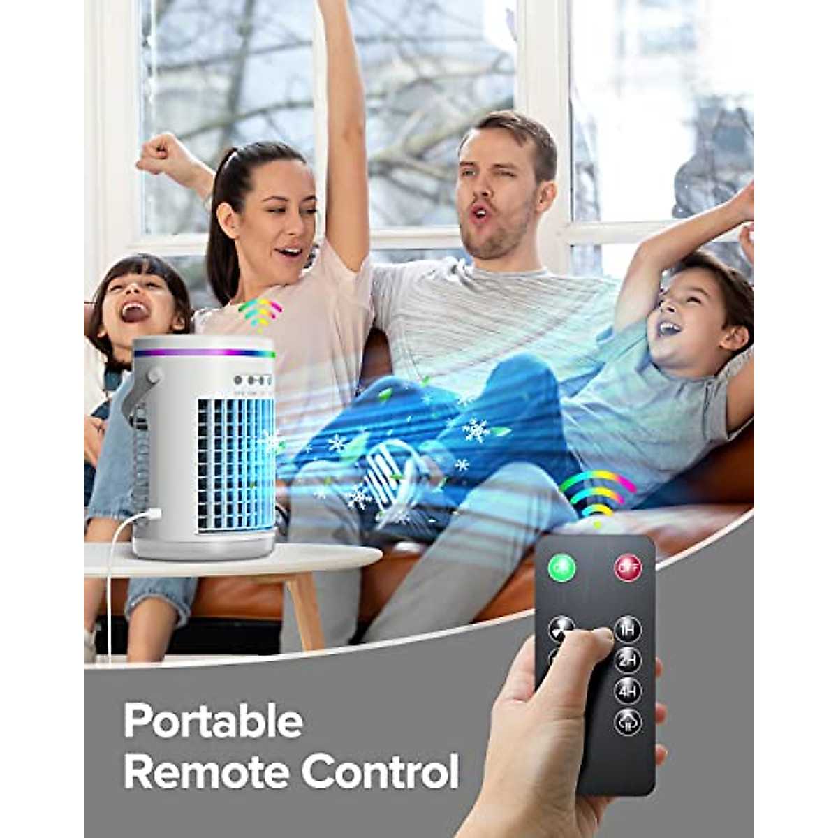 Portable Air Conditioners,ovolta 1400ml Evaporative Air Cooler 3 Speeds,USB Personal Air Conditioner with 7 LED Light,Portable AC Air Conditioner for Room Kitchen Office Desk Bedroom Camping (white)