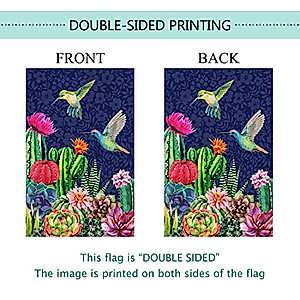 Baccessor Spring Hummingbird Cactus Garden Flag Double Sided 12.5x18 Inch, Summer Brid Floral Succulents Small Burlap Yard Flag Farmhouse Seasonal Outside Outdoor Decoration