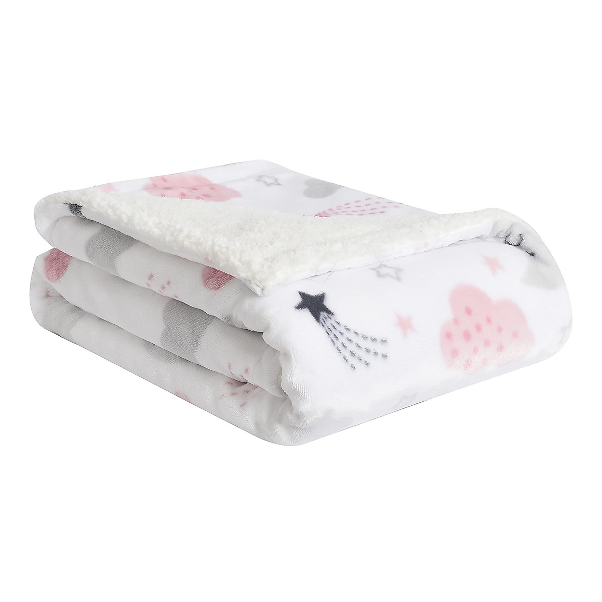 Life Comfort Ultimate Sherpa Baby Blanket, Fluffy Pink and Grey Cloud and Moon Premium Blanket for Baby Girl, Soft Warm Cozy Toddler, Infant or Newborn Blanket for Crib, Stroller, Travel, Nursery