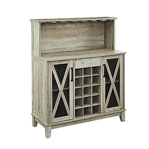 Home Source Bar Cabinet with Wine Rack and Glass Doors (Grey wash- Solid) (Wash Grey)