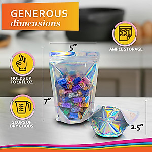 WaldOaks - 100 Pcs Iridescent Resealable Mylar Bags - 5x7 Inch Ziplock Heat Sealable Stand Up Pouches Parties Small Business Packaging