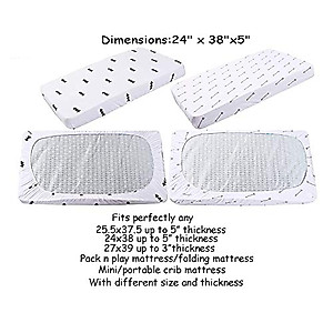 Pack n Play Playard Sheet Set 2 Pack 100% Jersey Knit Cotton Ultra Soft Stretchy Fitted Portable Mini Crib Sheet for Baby Girl Boy Grey Arrows Black Triangles by Knlpruhk