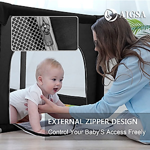 Ajgsa Baby Playpen for Toddler, Sturdy Non-Toxic Safety Play Kids Activity Center with Soft Breathable Mesh for Indoor & Outdoor Playpen for Babies (50x50x27inch) (Black), (BABY-15022)