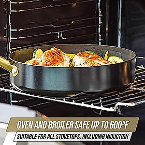 Blue Diamond Gold 10 Piece Cookware Set,Ceramic Nonstick, PFAS Free, PFOA Free, Induction Suitable, Dishwasher Safe, Gold Handle, Black