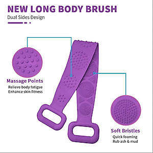 Jwxstore Silicone Back Scrubber for Shower, Silicone Body Scrubber, 35 Inch Extra Long Bath Body Brush Silicone Back Brush Exfoliating Body Scrubber with Handle for Men Women