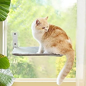 Cat Window Perch,Cat Hammock with 2 Replaceable Covers Shelf,360° Sunny Seat Foldable Space Saving Cat Beds Window Seat with Steel Frame and Strong Suction Cup for Indoor Cats （Large）